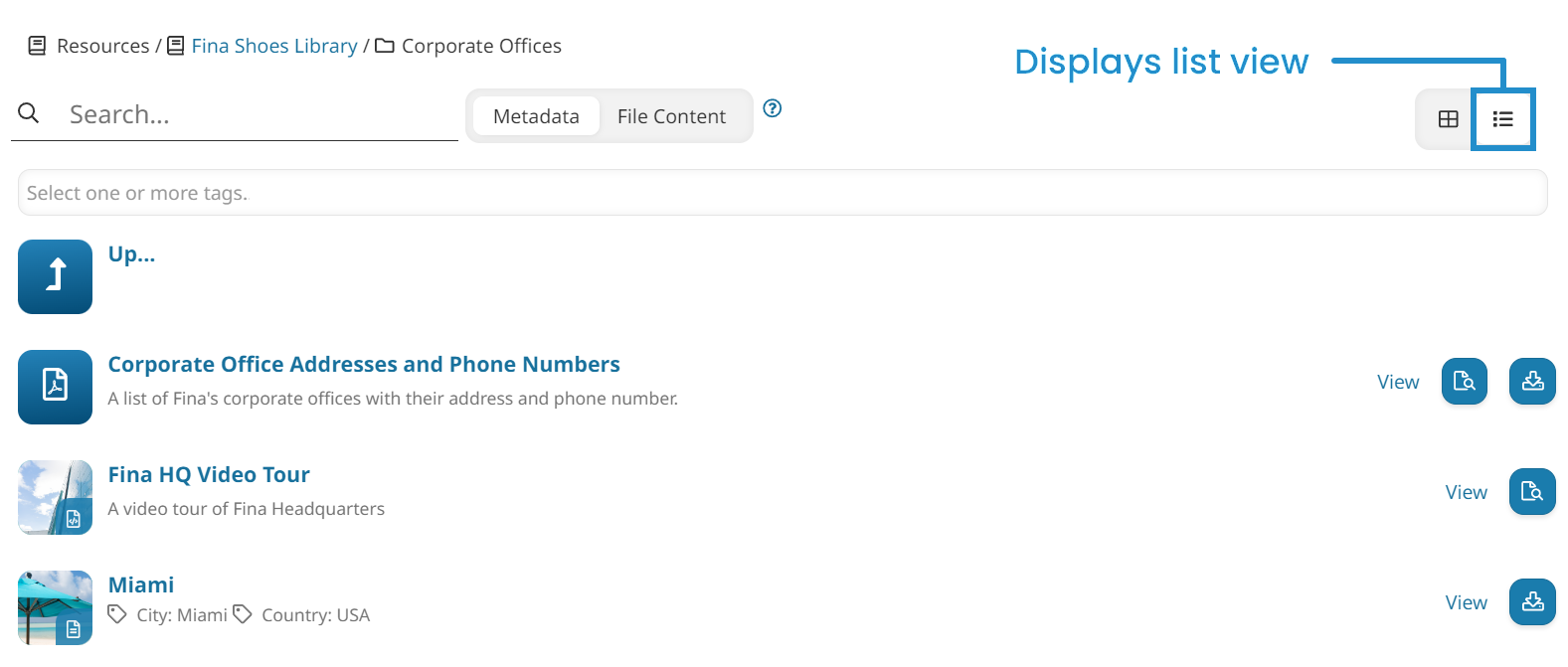 Learner Interface: Knowledge Base List View
